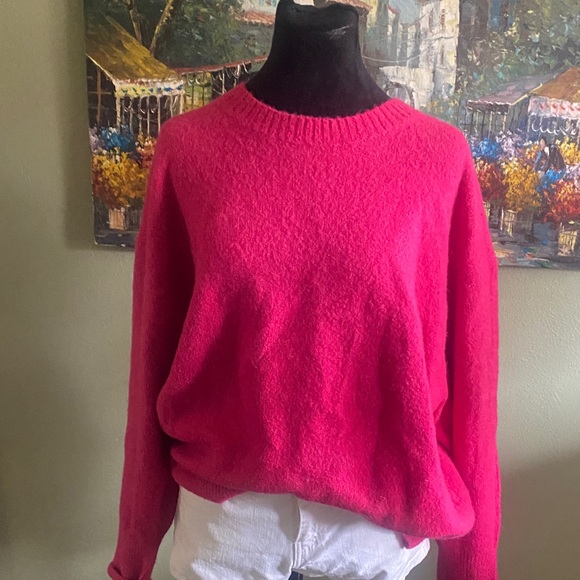 J. Crew | Sweaters | J Crew Vibrant Pink Crew Neck Sweater Size Medium ...